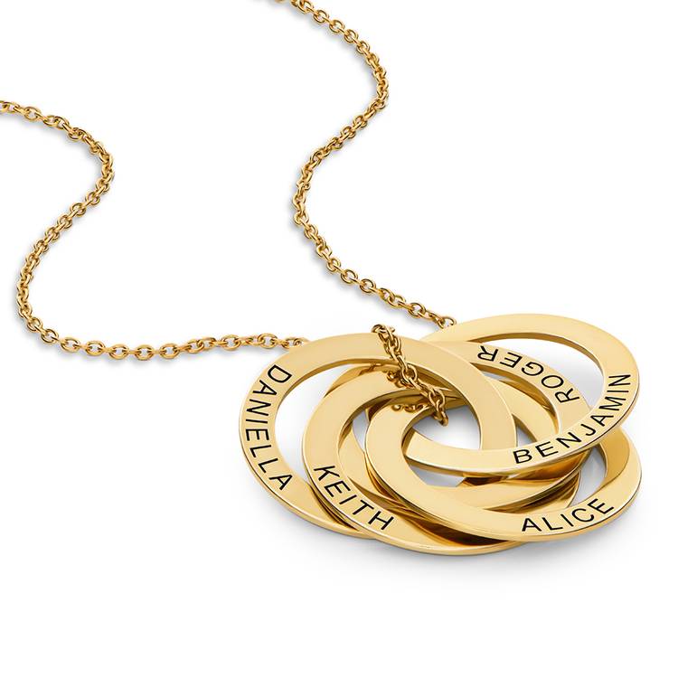 Russian Ring Necklace with 5 Rings in 14K Solid Yellow Gold - Theo Grace