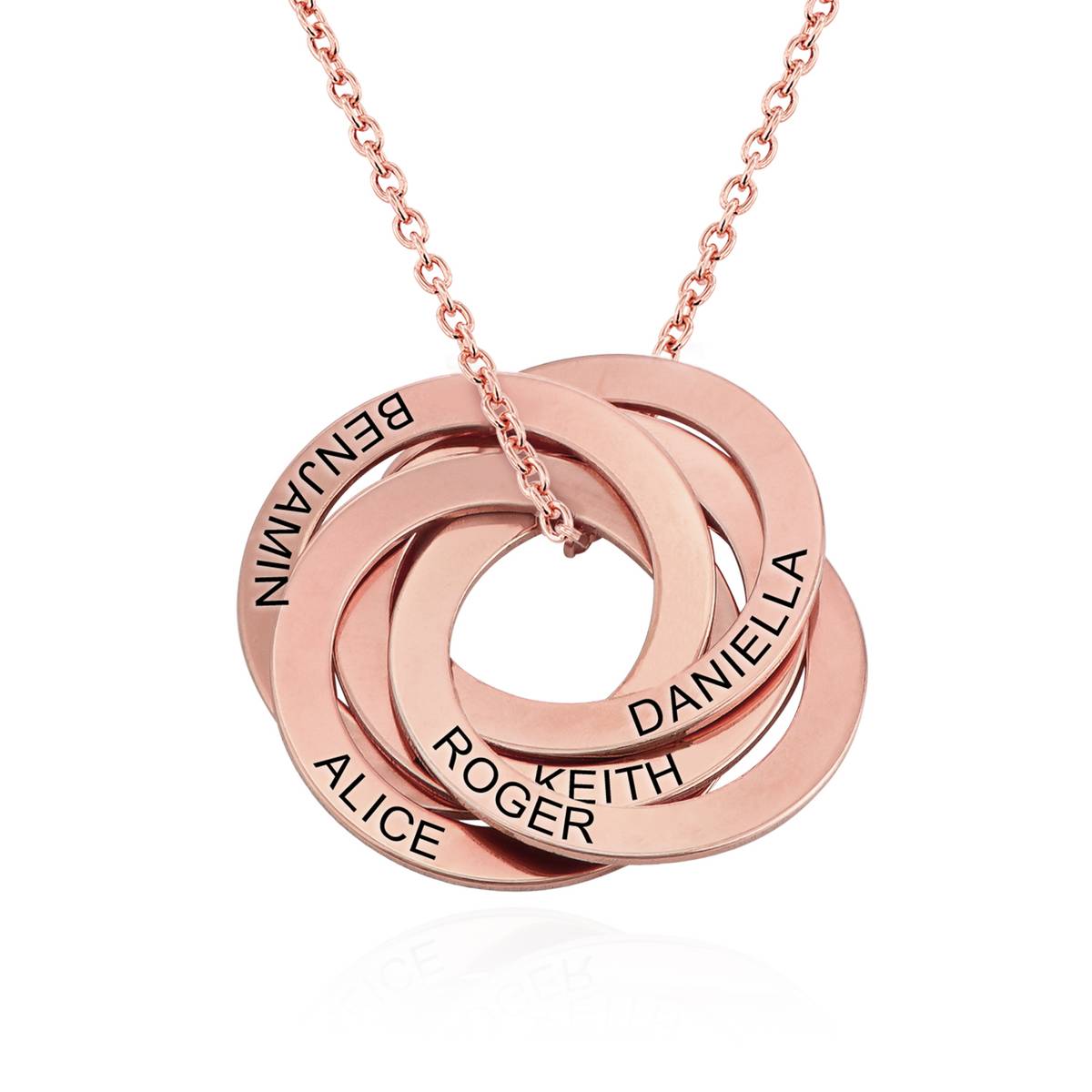 Russian Ring Necklace with 5 Rings in 18K Rose Gold Plating - Theo Grace