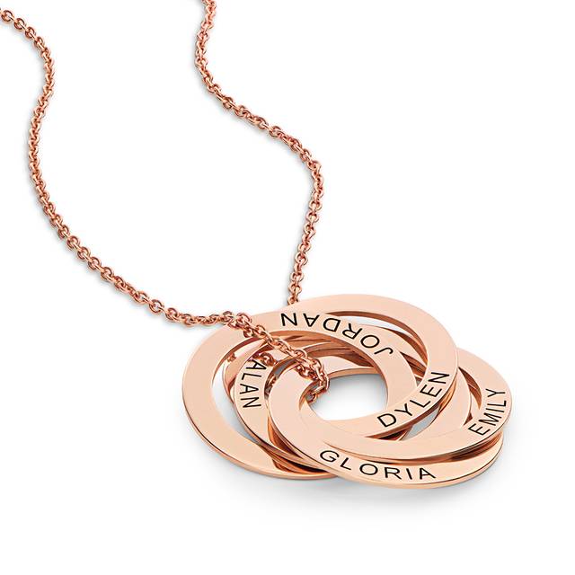 Russian Ring Necklace with 5 Rings in 18K Rose Gold Plating - Theo Grace