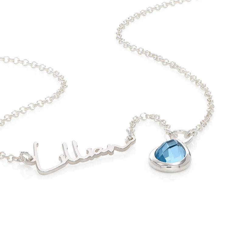 Annie Teardrop Name Necklace with Gemstone in Sterling Silver - Theo Grace