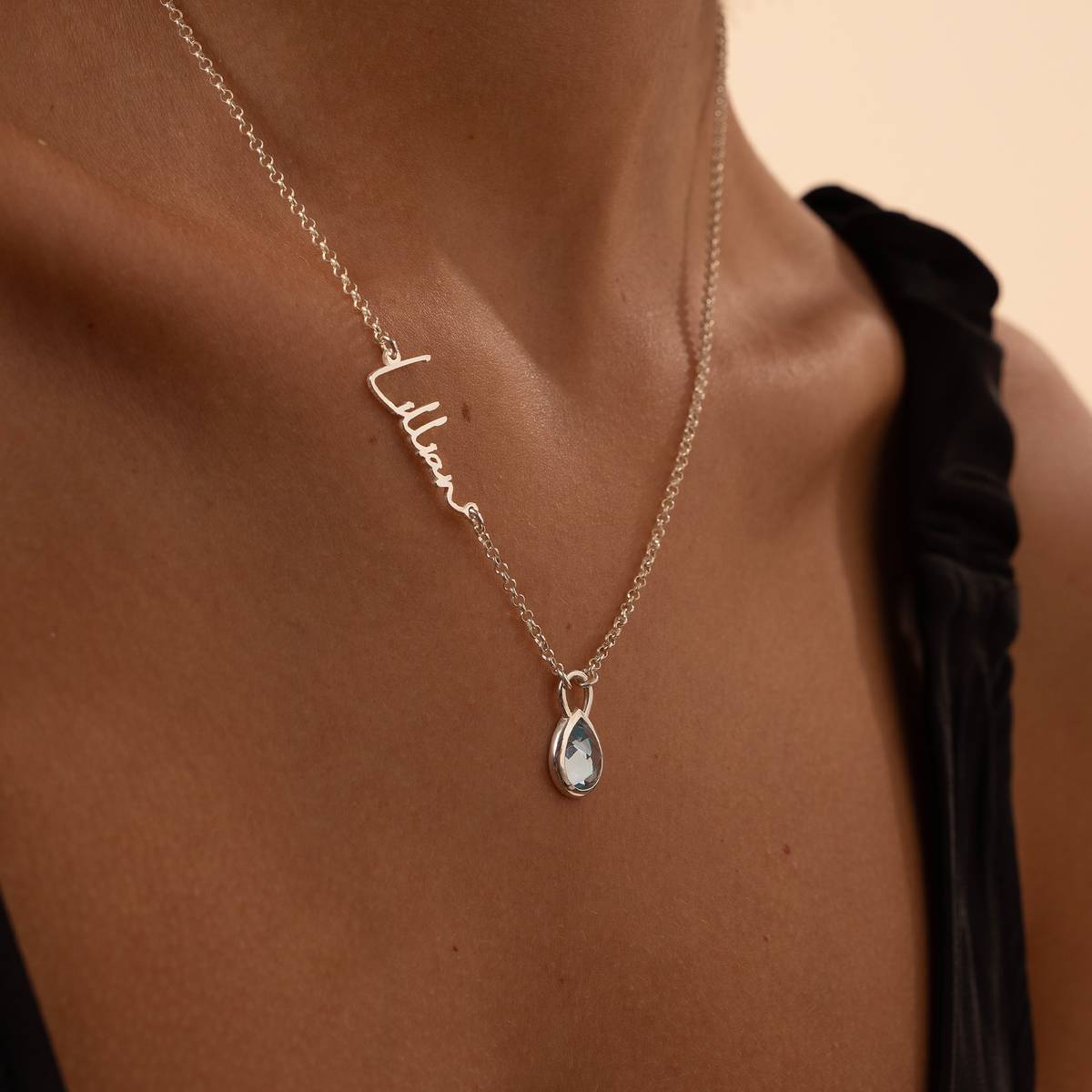 Annie Teardrop Name Necklace with Gemstone in Sterling Silver - Theo Grace