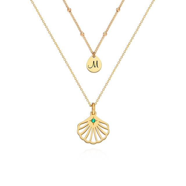 Ariel Shell Initial Necklace with Birthstone in Gold Vermeil - Theo Grace