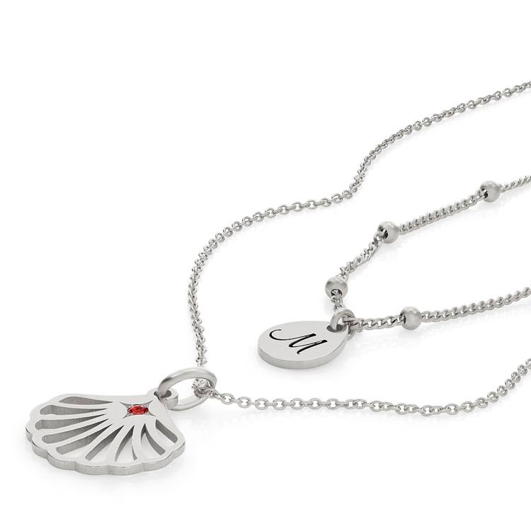 Ariel Shell Initial Necklace with Birthstone in Sterling Silver - Theo ...
