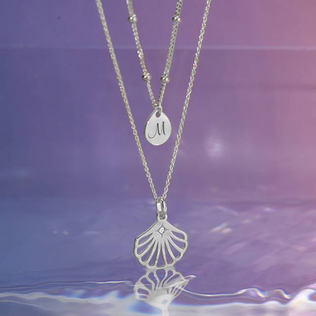 Ariel Shell Initial Necklace with Diamond in Sterling Silver - Theo Grace
