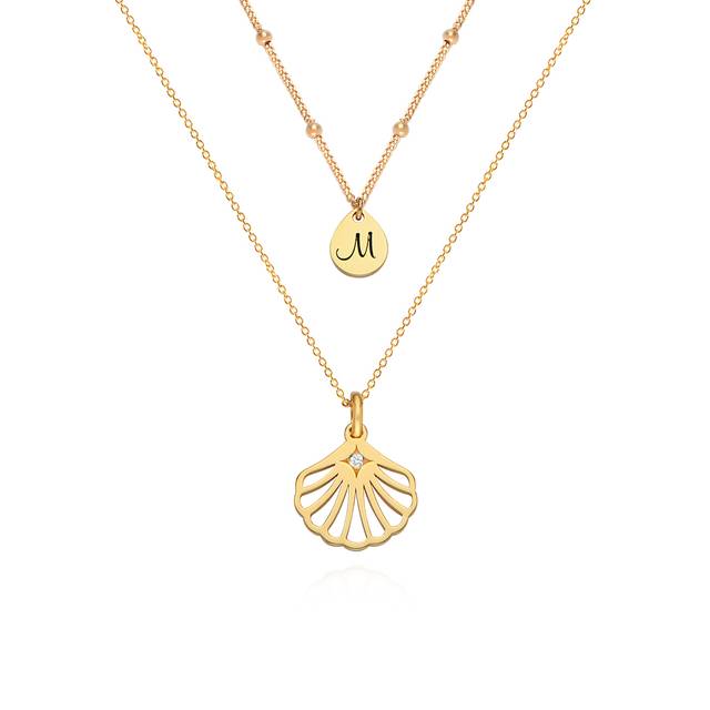 Ariel Shell Initial Necklace with Diamond in 18K Gold Plating - Theo ...