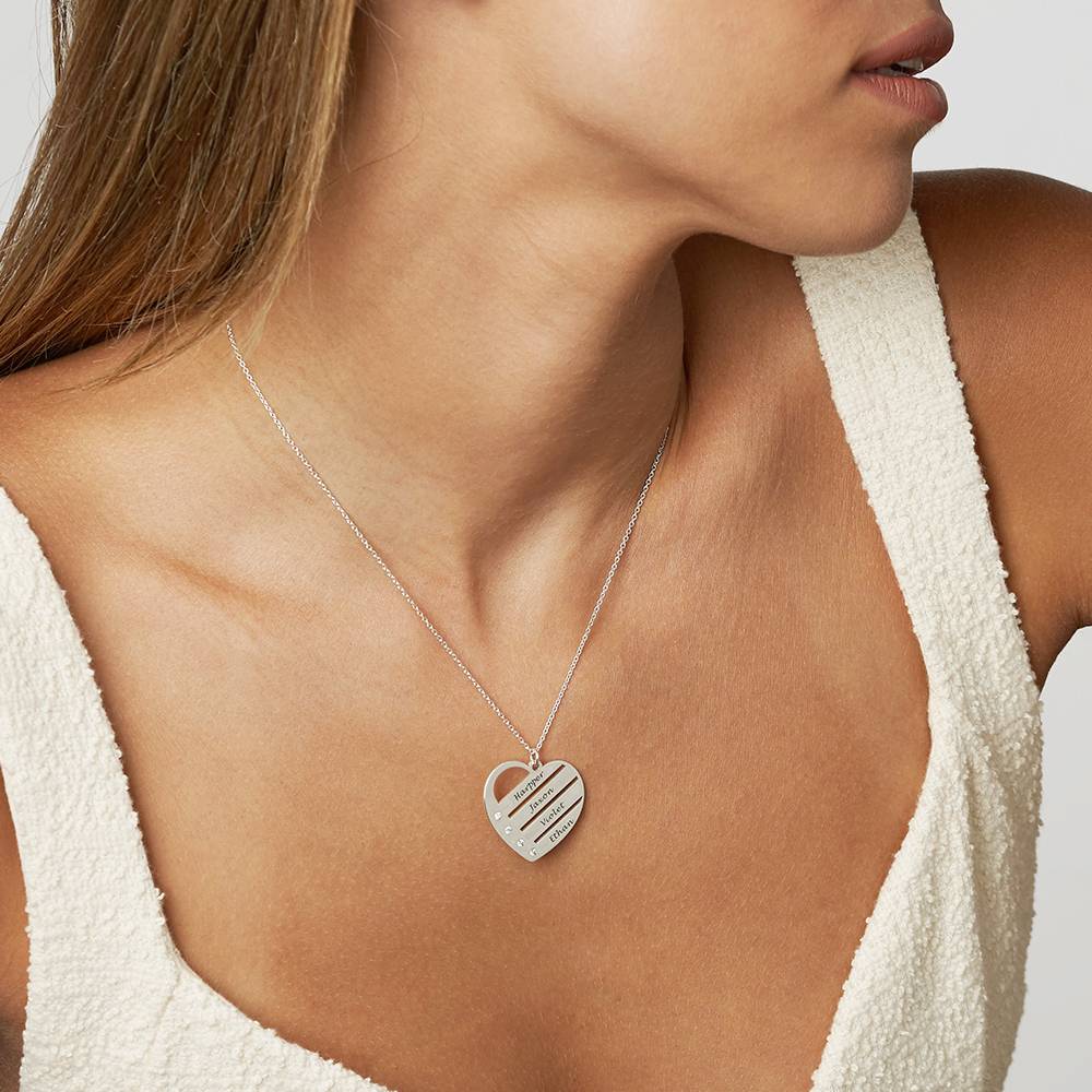Terry Diamond Heart Necklace with Engraved Names in Silver - Theo Grace