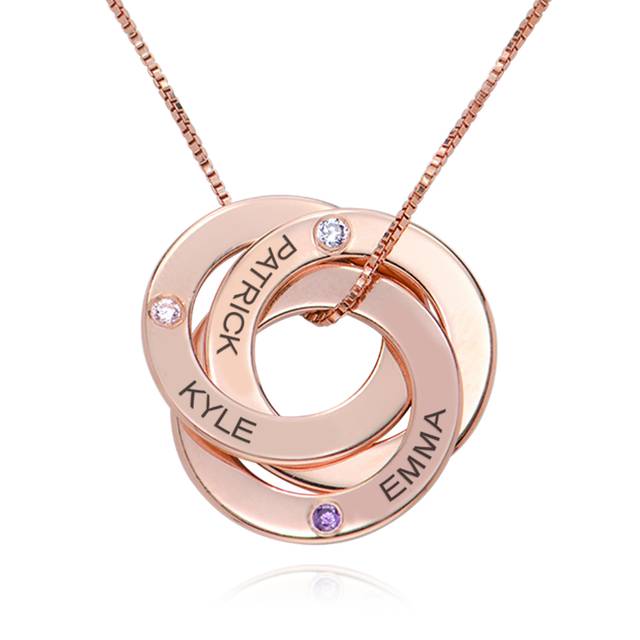 Russian Ring Necklace with Birthstones in 18K Rose Gold Plating - Theo ...