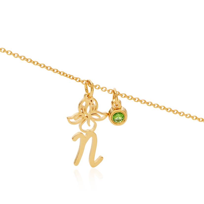 Blooming Birth Flower Initial Necklace with Birthstone in Gold Vermeil ...