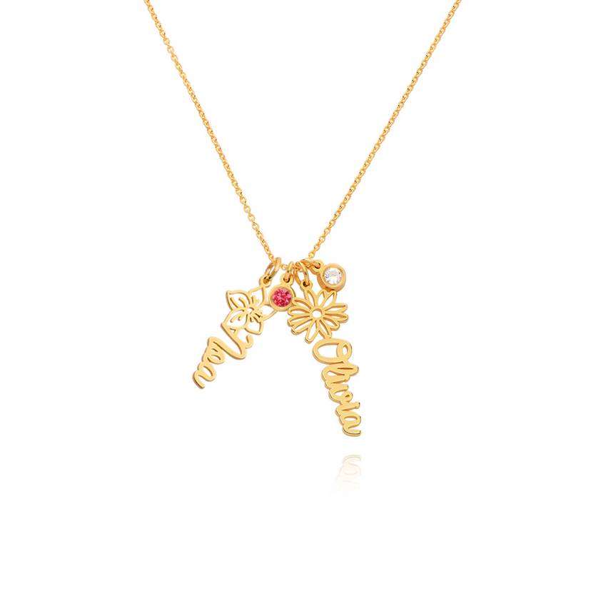 Blooming Birth Flower Name Necklace with Birthstone in Gold Vermeil ...