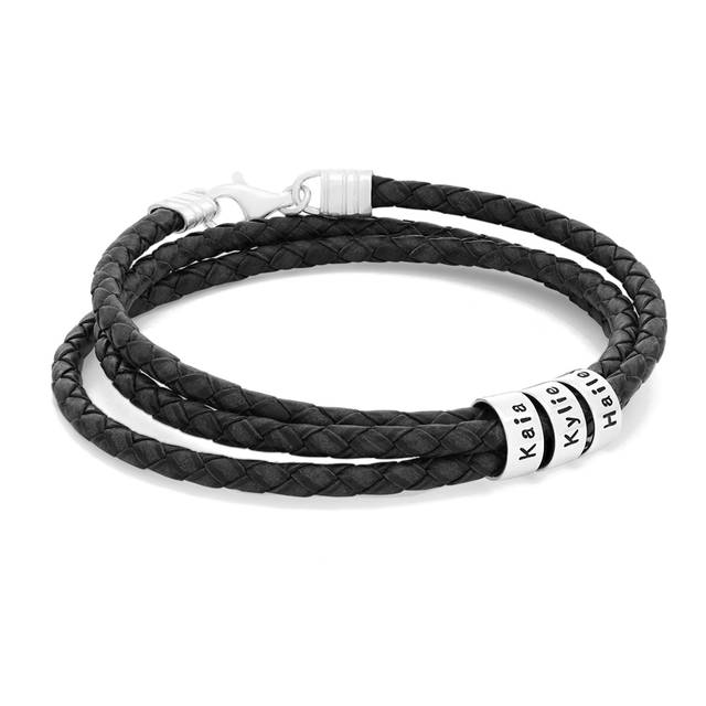Navigator Braided Leather Bracelet for Men with Custom Beads in Silver ...