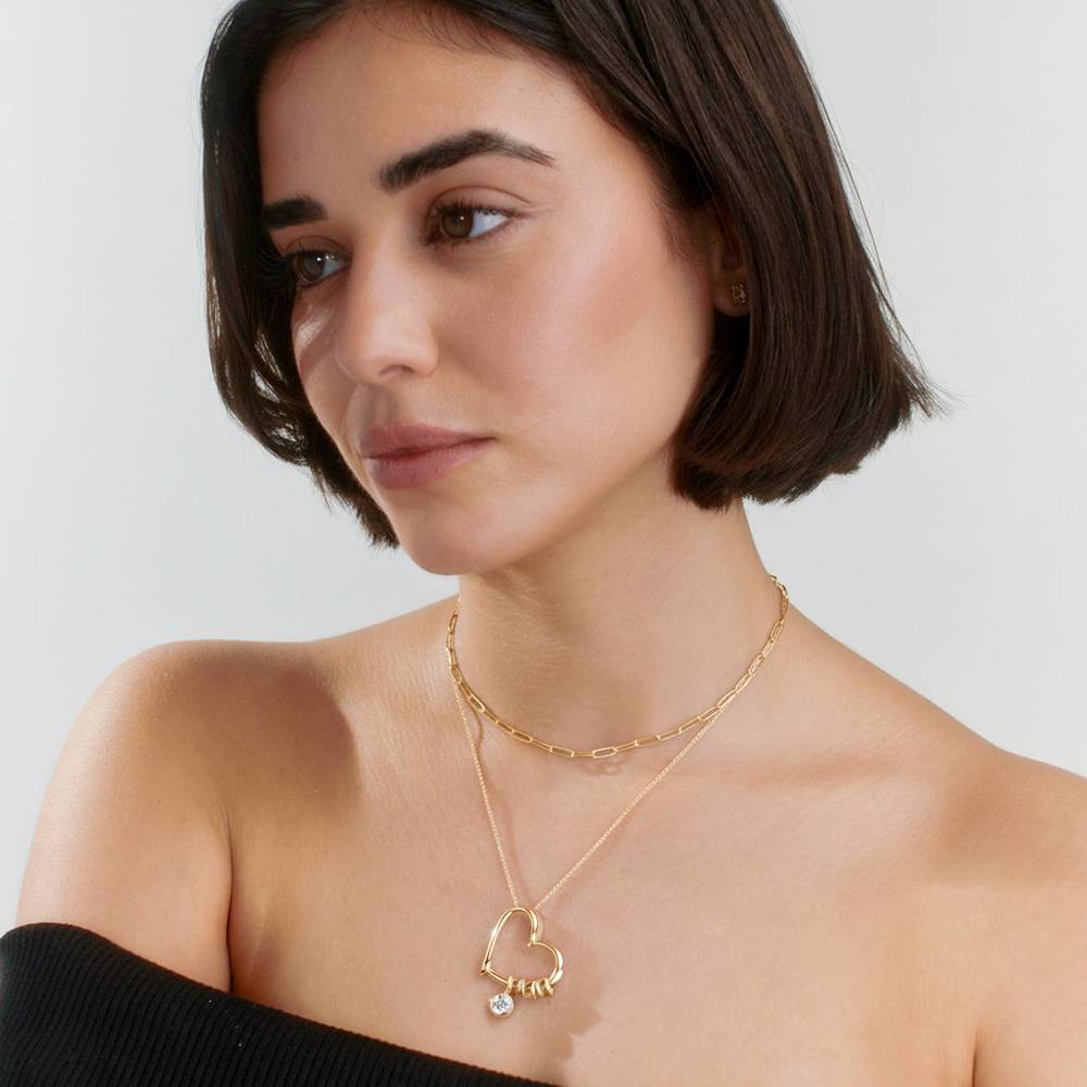 Charming Heart Necklace with Engraved Beads & 1CT Diamond in 10K Solid ...