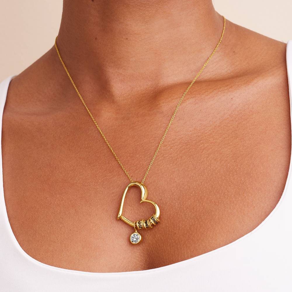 Charming Heart Necklace with Engraved Beads & 1CT Diamond in Gold ...