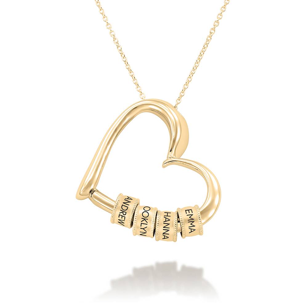 Charming Heart Necklace with Engraved Beads in 10K Solid Yellow Gold ...