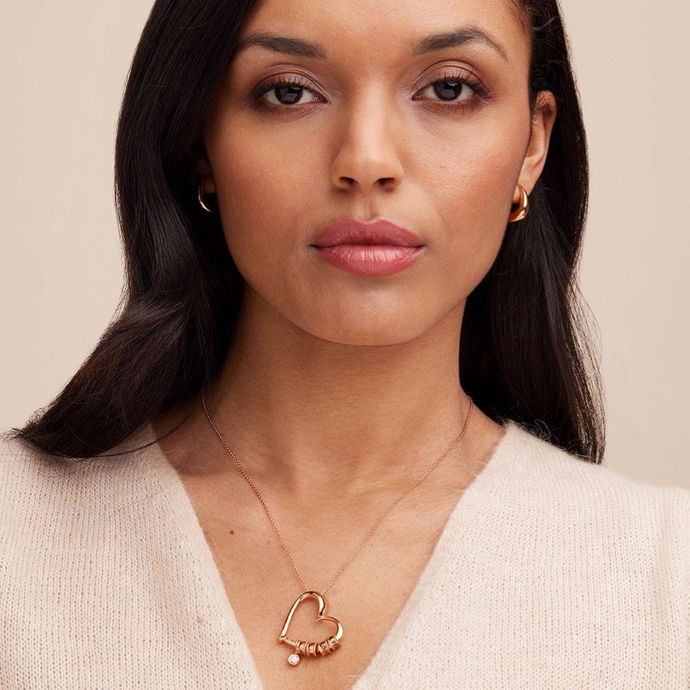 Charming Heart Necklace with Engraved Beads & 0.25CT Diamond in Rose ...