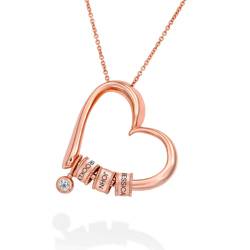 Charming Heart Necklace with Engraved Beads & 0.25CT Diamond in Rose ...