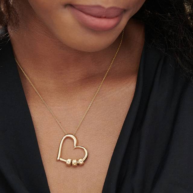 Charming Heart Necklace with Engraved Initial Beads in Gold Vermeil ...