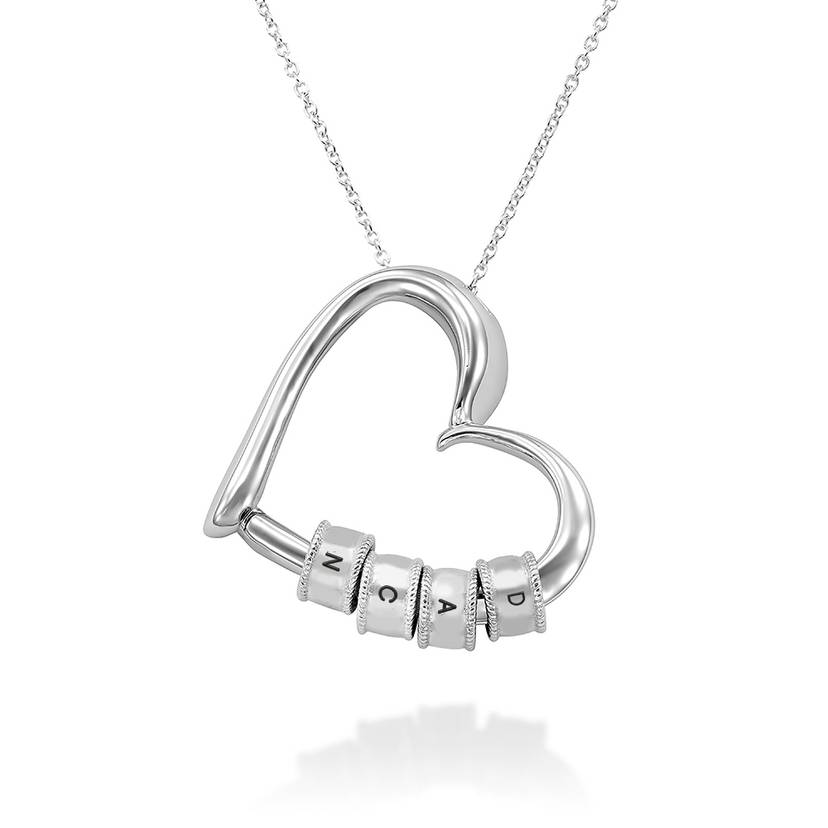 Charming Heart Necklace with Engraved Initial Beads in Sterling Silver ...