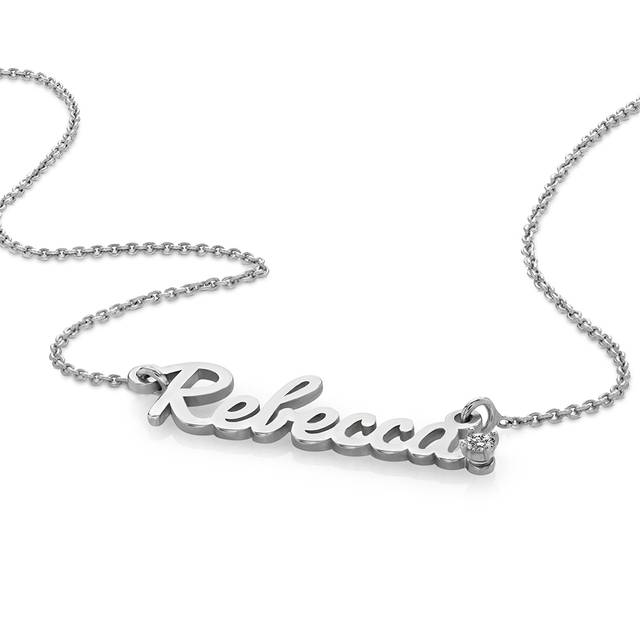 Personalized Cursive Name Necklace with Diamond in Silver - Theo Grace