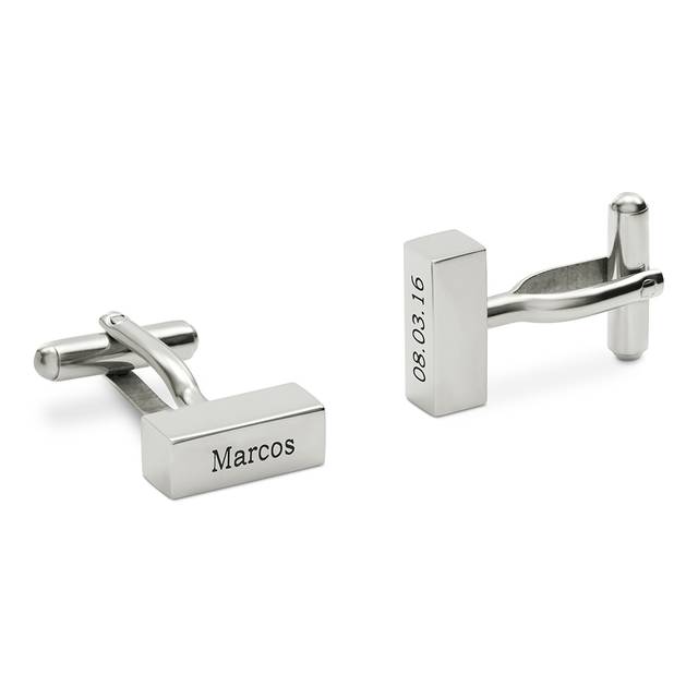 Custom Bar Cufflinks with Engraving in Stainless Steel - Theo Grace