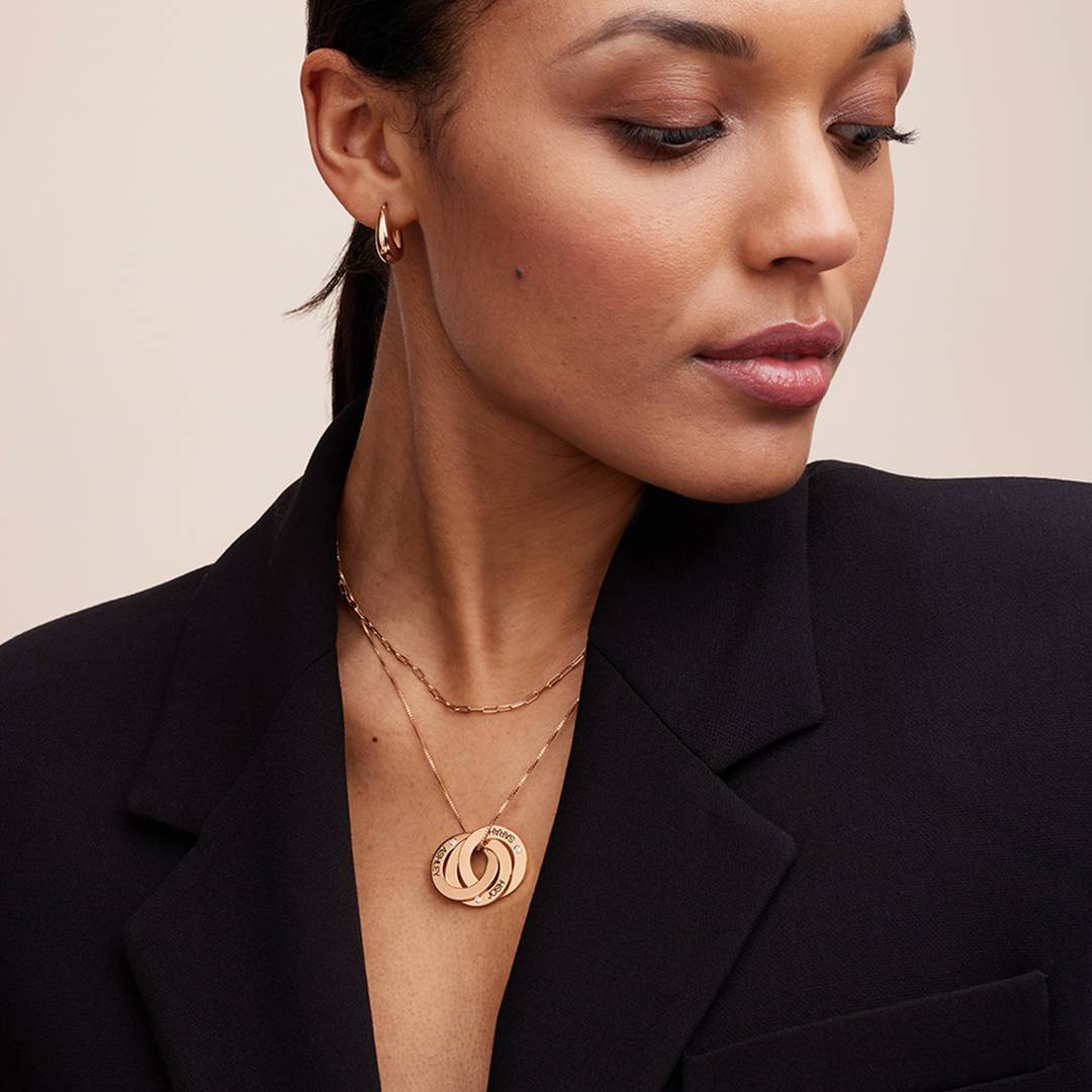 Russian Ring Necklace with Diamonds in 18K Rose Gold Plating - Theo Grace
