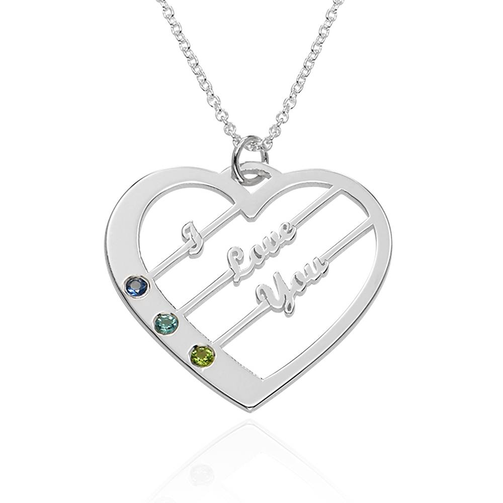 Ella Birthstone Heart Necklace with Names in Sterling Silver - Theo Grace
