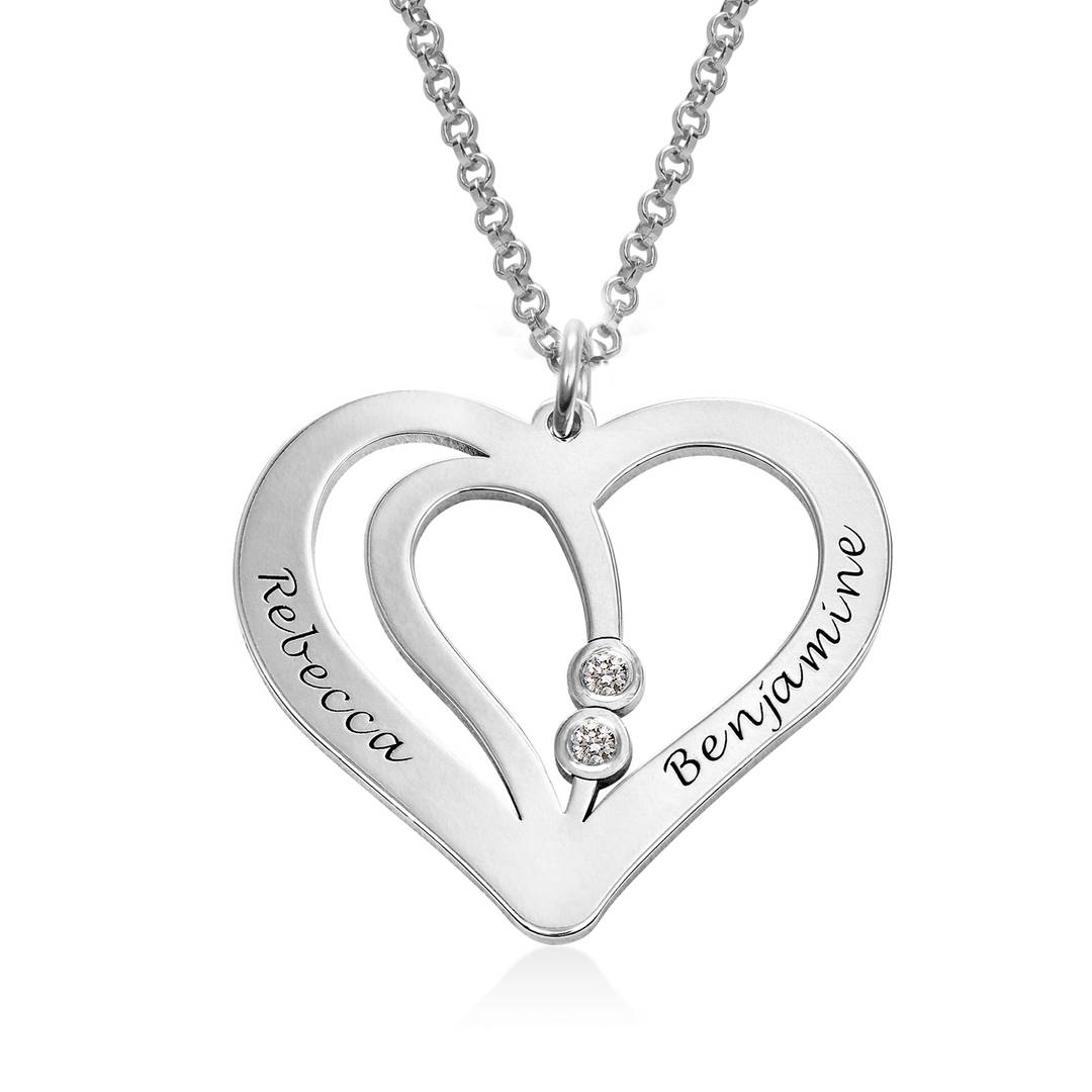 Engraved Couples Necklace with Diamonds in Sterling Silver - Theo Grace