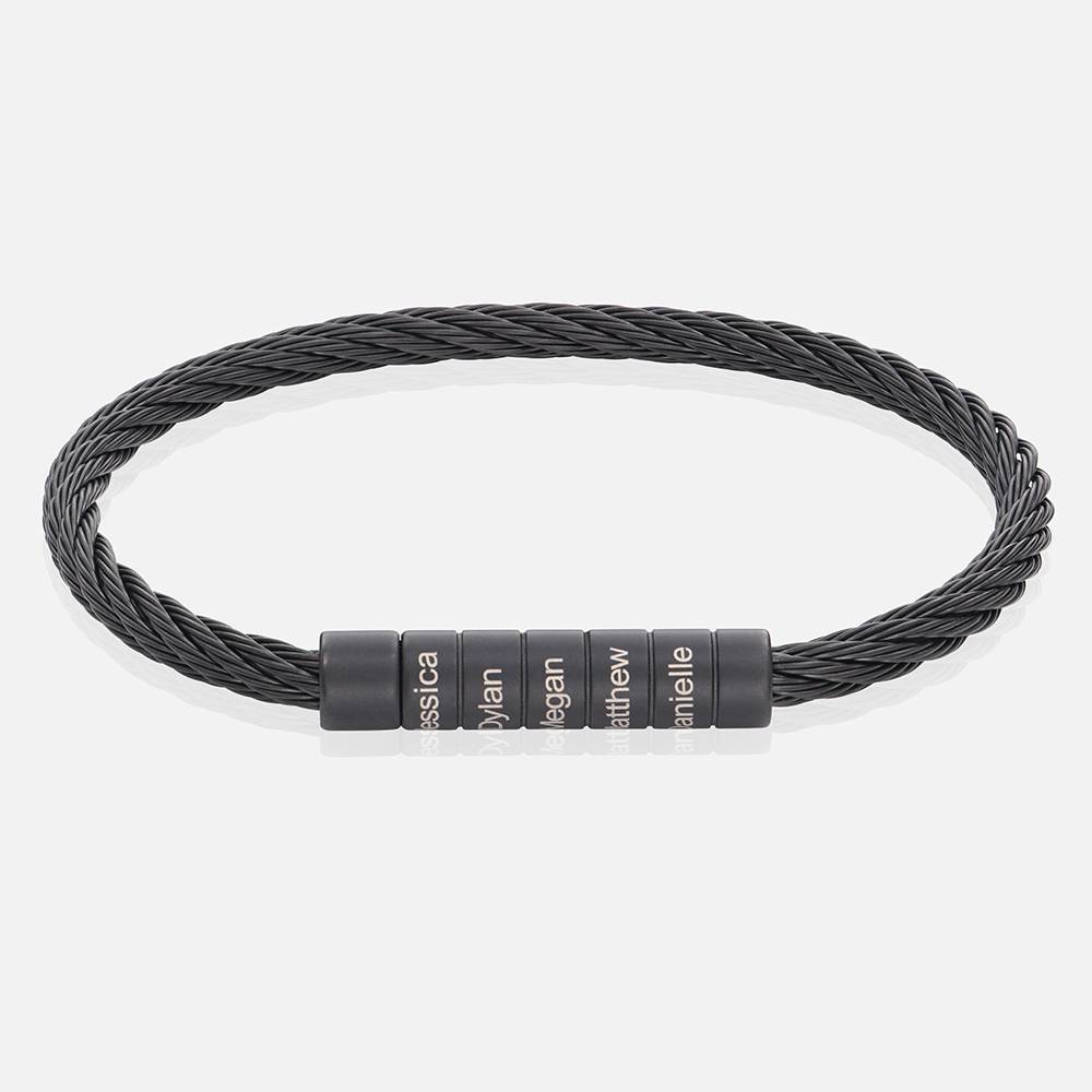 Engraved Twisted Cable Men Bracelet in Black Stainless Steel - Theo Grace