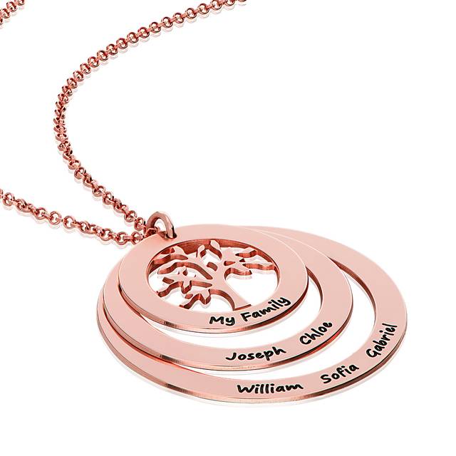 Family Circle Necklace with Hanging Family Tree in Rose Gold Plating ...
