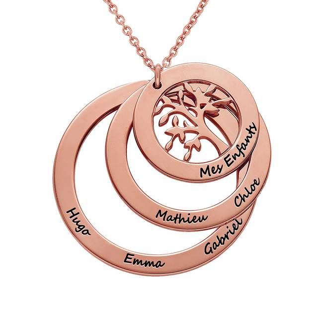 Family Circle Necklace with Hanging Family Tree in Rose Gold Plating ...