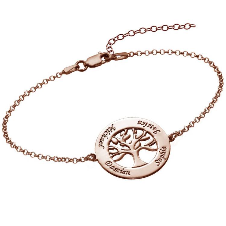 Family Tree Bracelet with Engraving in 18K Rose Gold Plating - Theo Grace