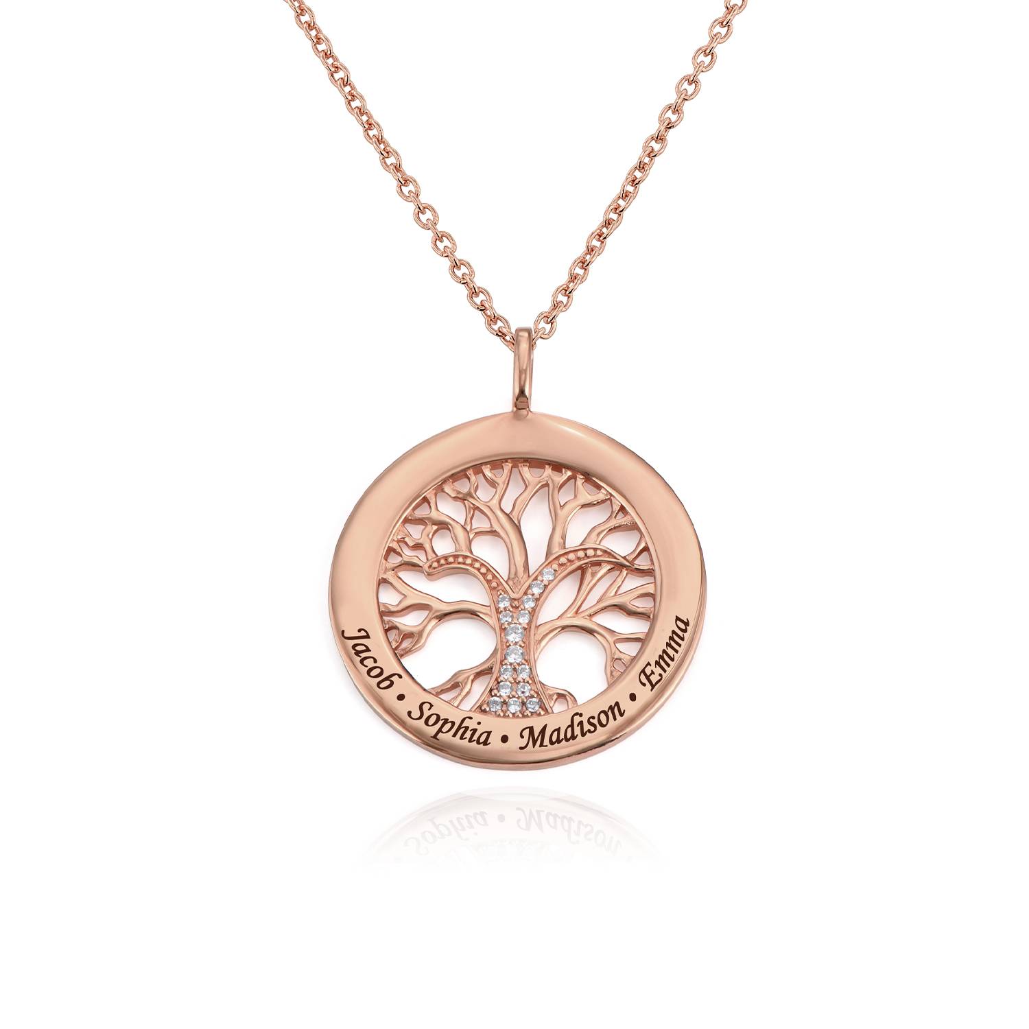 Family Tree Circle Necklace with Diamonds in 18K Rose Gold Plating ...