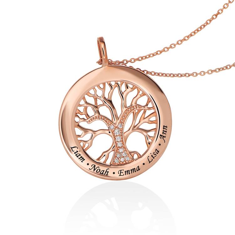 Family Tree Circle Necklace with Diamonds in Rose Gold Plating - Theo Grace