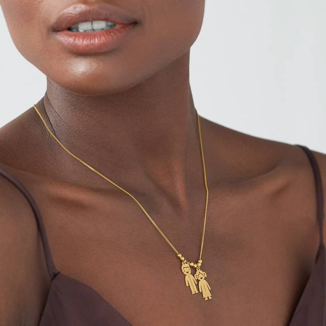 Mother Necklace with Engraved Children Charms in 18K Gold Vermeil ...