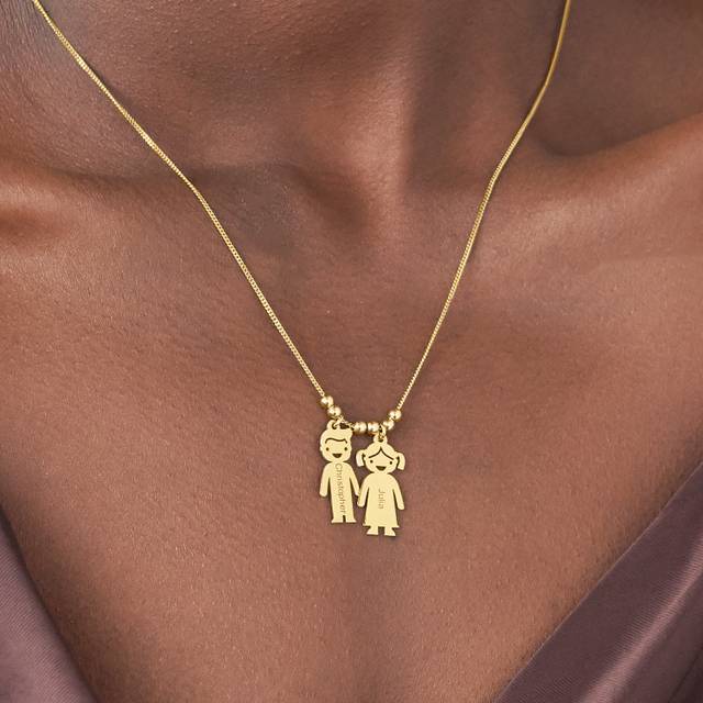Mother Necklace with Engraved Children Charms in 18K Gold Vermeil ...