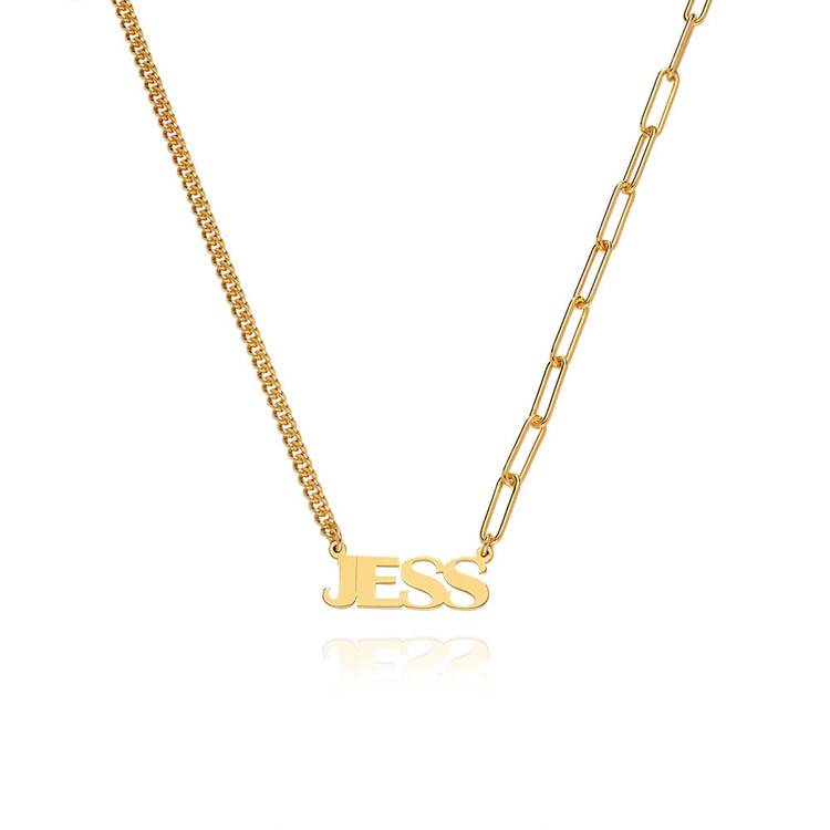 Half and Half Bold Name Necklace in Gold Plating - Theo Grace