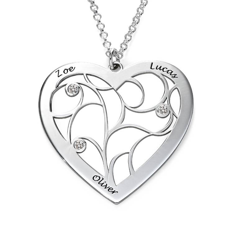 Heart Family Tree Necklace with Diamonds in Silver - Theo Grace