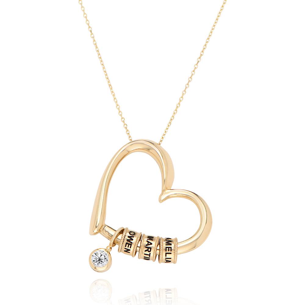 Charming Heart Necklace with Engraved Beads & 0.10CT Diamond in 10K ...