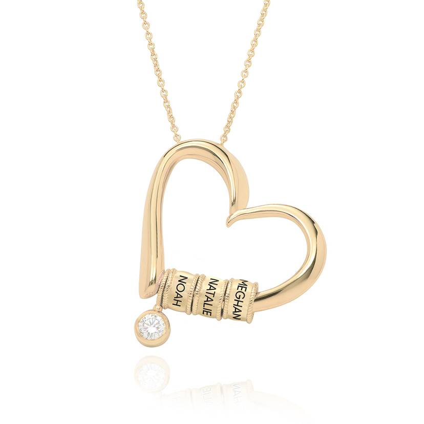 Charming Heart Necklace with Engraved Beads & 0.25CT Diamond in 10K ...