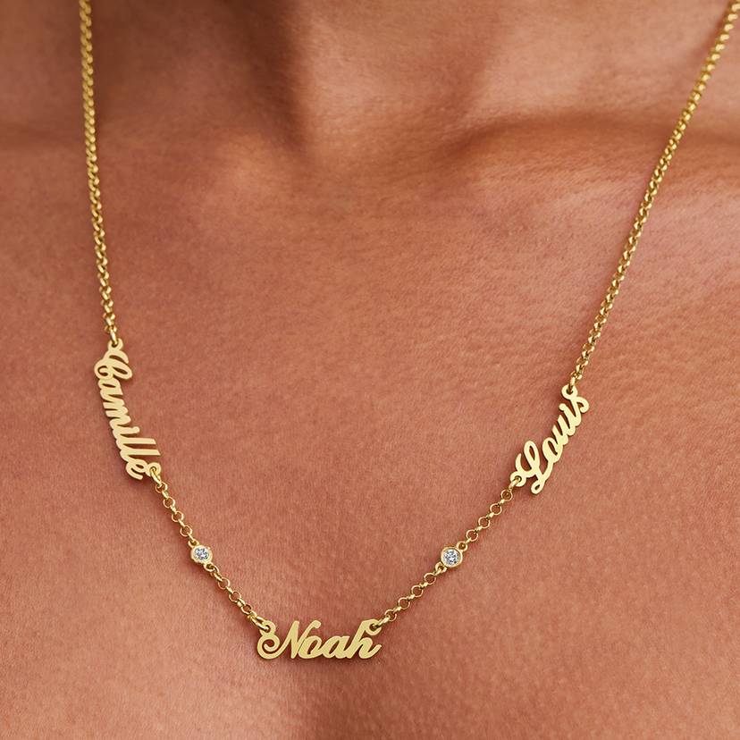 Heritage Multiple Name Necklace with Diamonds in 10K Solid Yellow Gold ...