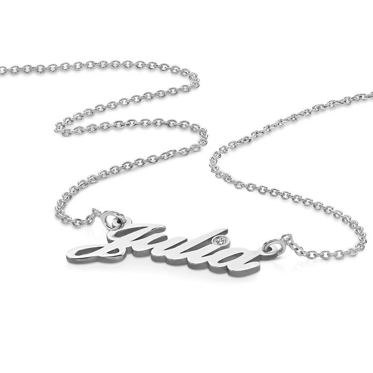 Hollywood Small Name Necklace with 0.02CT Diamond in Silver - Theo Grace
