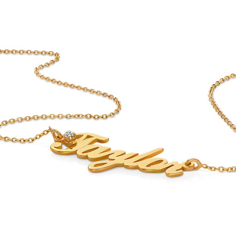 Hollywood Small Name Necklace with 0.05 CT Diamond in Gold Plating ...