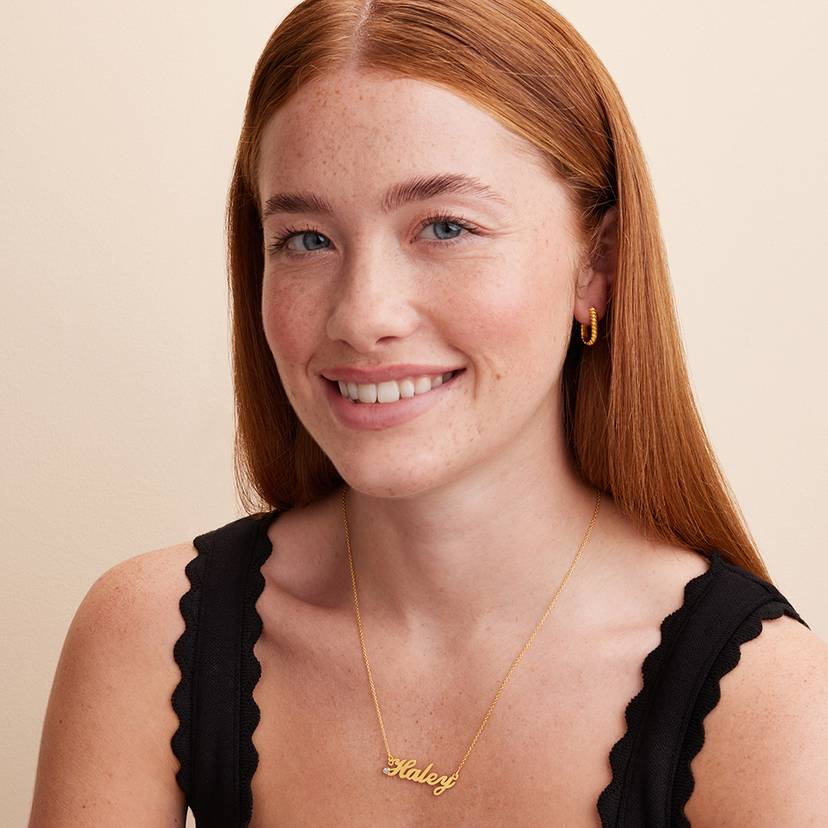 Hollywood Small Name Necklace with 0.05 CT Diamond in 18K Gold Vermeil ...