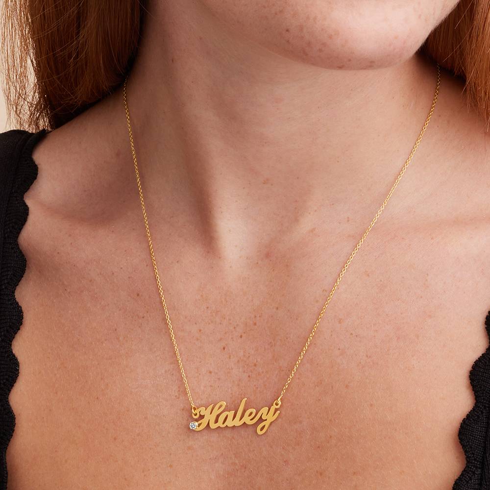 Hollywood Small Name Necklace with 0.05 CT Diamond in Gold Vermeil ...
