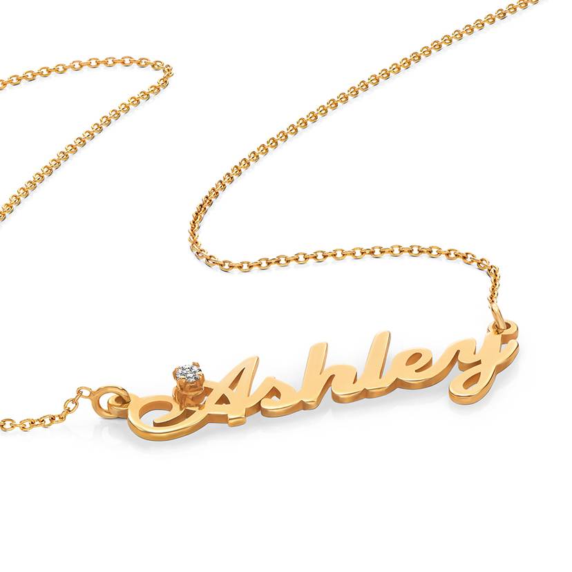 Hollywood Small Name Necklace with 0.05 CT Diamond in Gold Vermeil ...