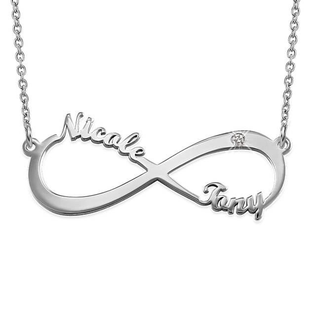 Infinity Name Necklace with Diamond in Silver - Theo Grace