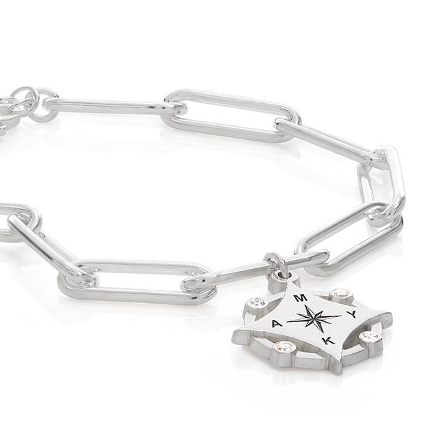 Kaia Initial Compass Bracelet with Diamonds in Sterling Silver - Theo Grace