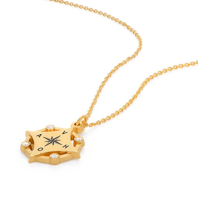 Kaia Initial Compass Necklace with Diamonds in 18K Gold Vermeil - Theo ...