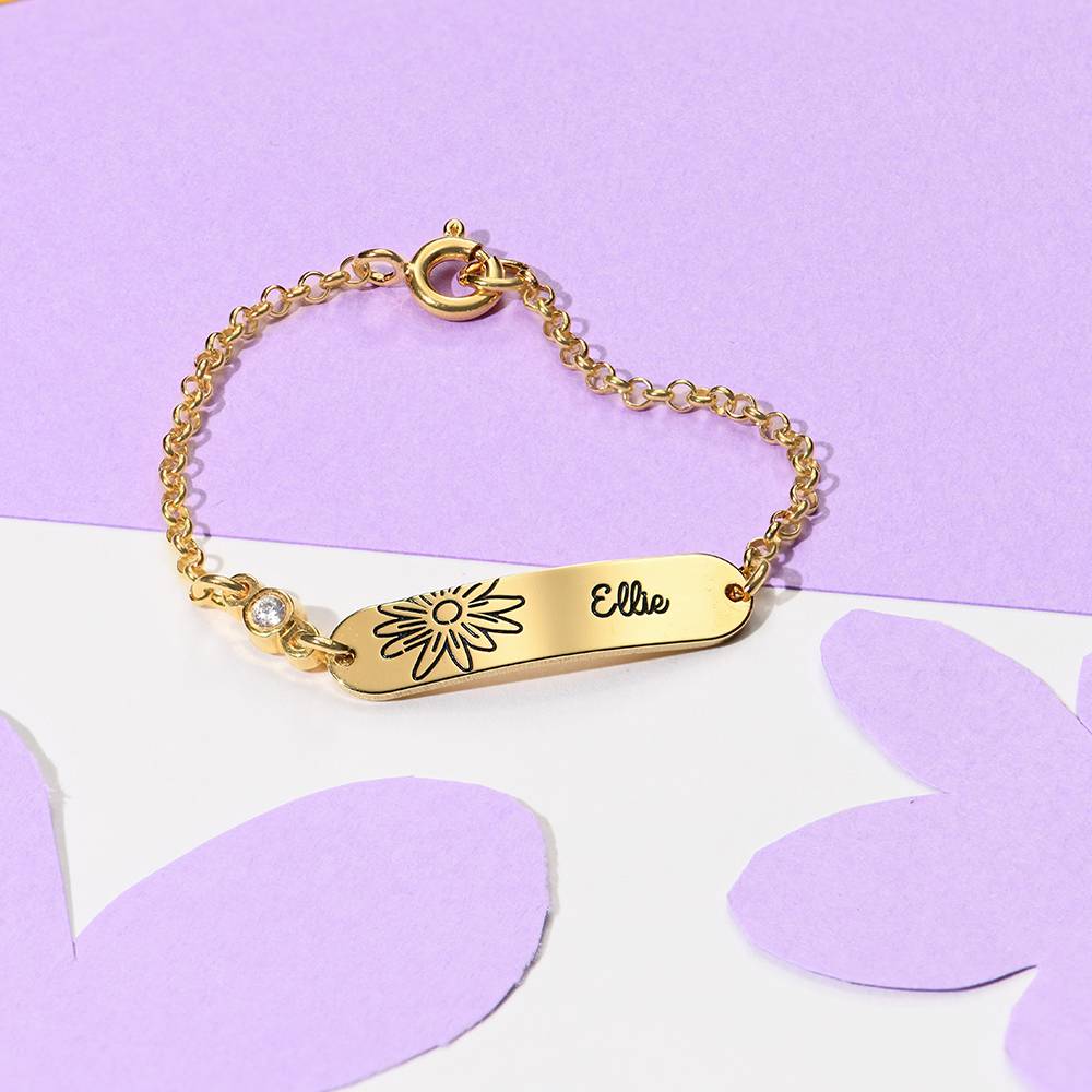 Lyla Baby Name Bracelet with Birth Flower and Stone in Gold Plating ...