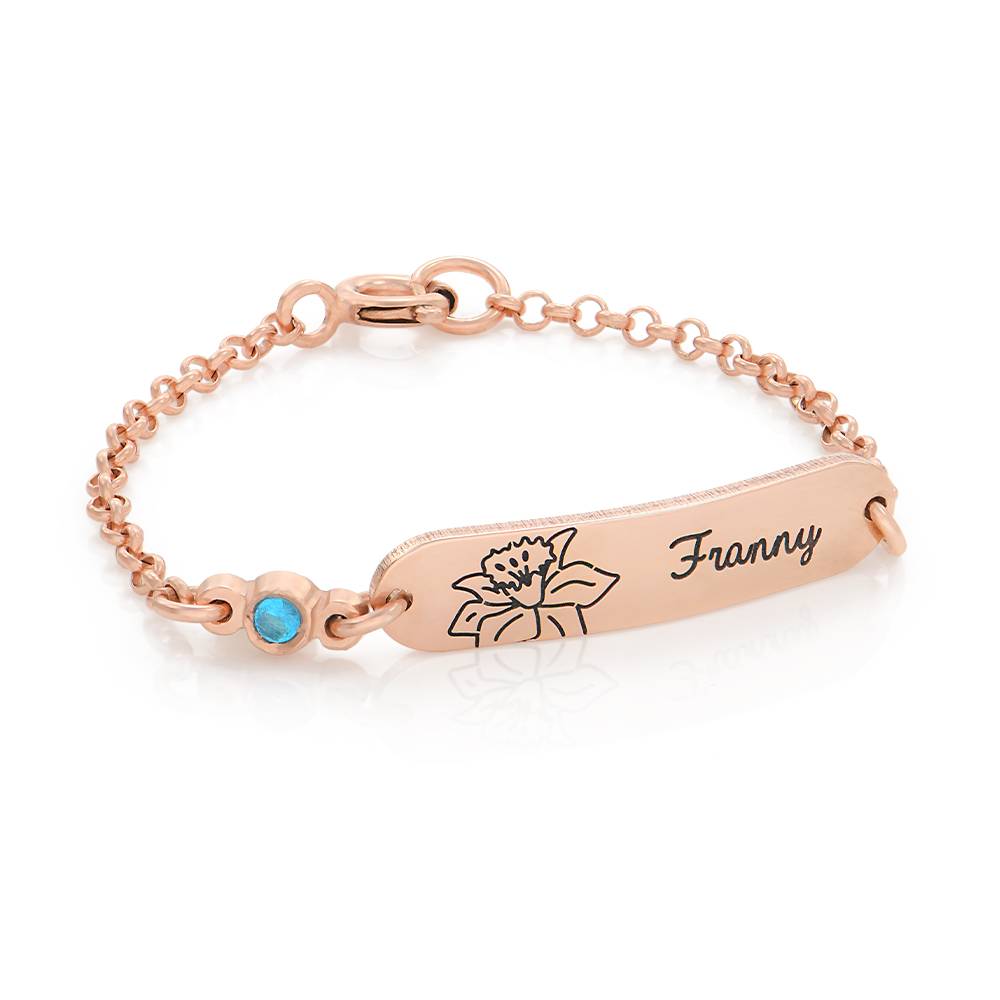 Lyla Baby Name Bracelet with Birth Flower and Stone in Rose Gold ...