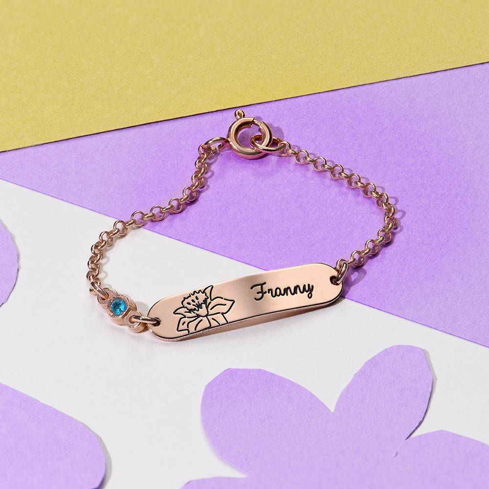 Lyla Baby Name Bracelet with Birth Flower and Stone in Rose Gold ...